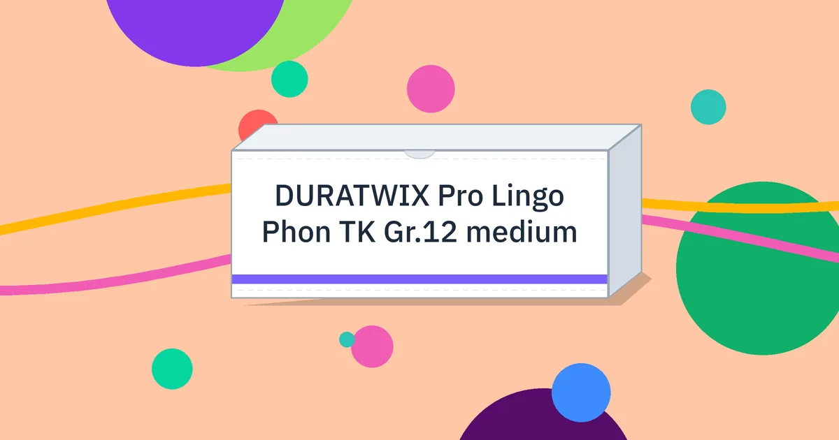 Symbolbild: Packung mit der Aufschrift DURATWIX Pro Lingo Phon TK Gr.12 medium (PZN 19346215) – Verfügbarkeit und Bezug in Apotheken in Frankfurt am Main