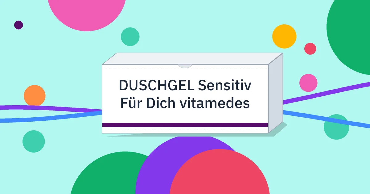 Symbolbild: Packung mit der Aufschrift DUSCHGEL Sensitiv Für Dich vitamedes (PZN 20942017) – Verfügbarkeit und Bezug in Apotheken in Frankfurt am Main