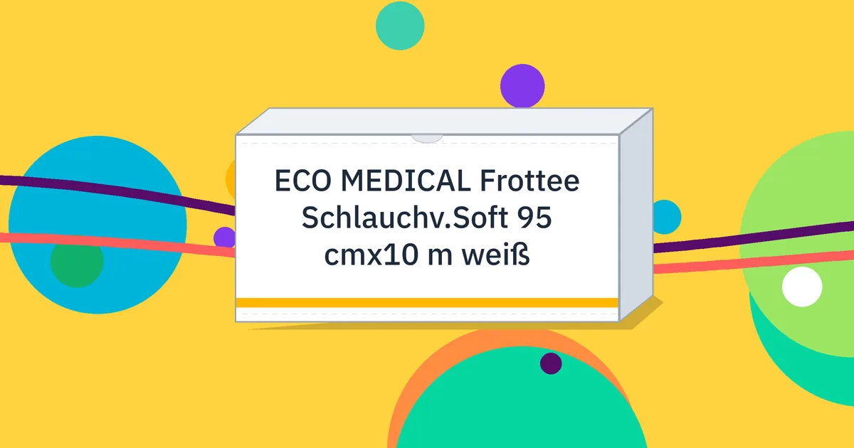 Symbolbild: Packung mit der Aufschrift ECO MEDICAL Frottee Schlauchv.Soft 95 cmx10 m weiß (PZN 00881101) – Verfügbarkeit und Bezug in Apotheken in Frankfurt am Main