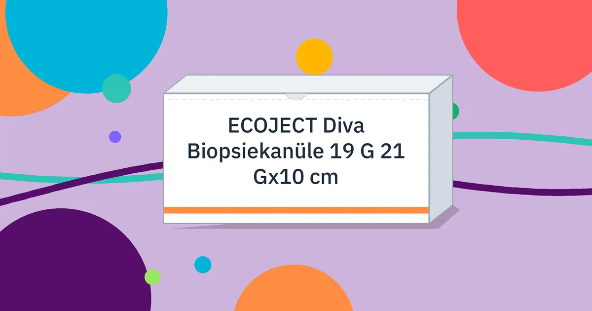 Symbolbild: Packung mit der Aufschrift ECOJECT Diva Biopsiekanüle 19 G 21 Gx10 cm (PZN 06125487) – Verfügbarkeit und Bezug in Apotheken in Frankfurt am Main