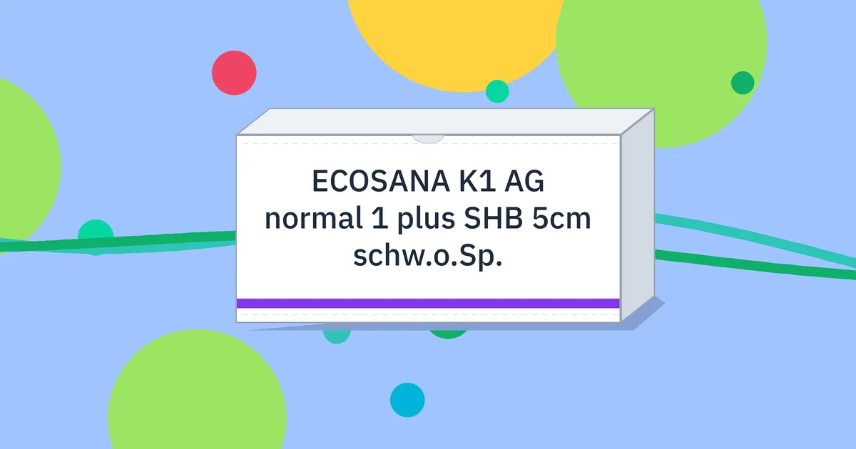 Symbolbild: Packung mit der Aufschrift ECOSANA K1 AG normal 1 plus SHB 5cm schw.o.Sp. (PZN 04725711) – Verfügbarkeit und Bezug in Apotheken in Frankfurt am Main