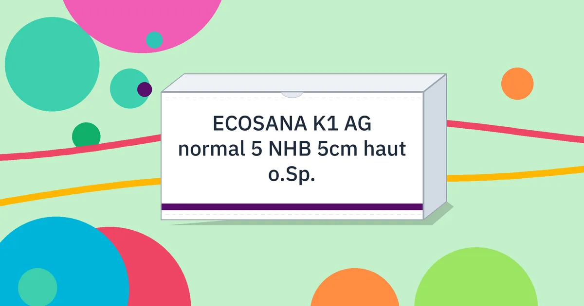 Symbolbild: Packung mit der Aufschrift ECOSANA K1 AG normal 5 NHB 5cm haut o.Sp. (PZN 04729264) – Verfügbarkeit und Bezug in Apotheken in Frankfurt am Main