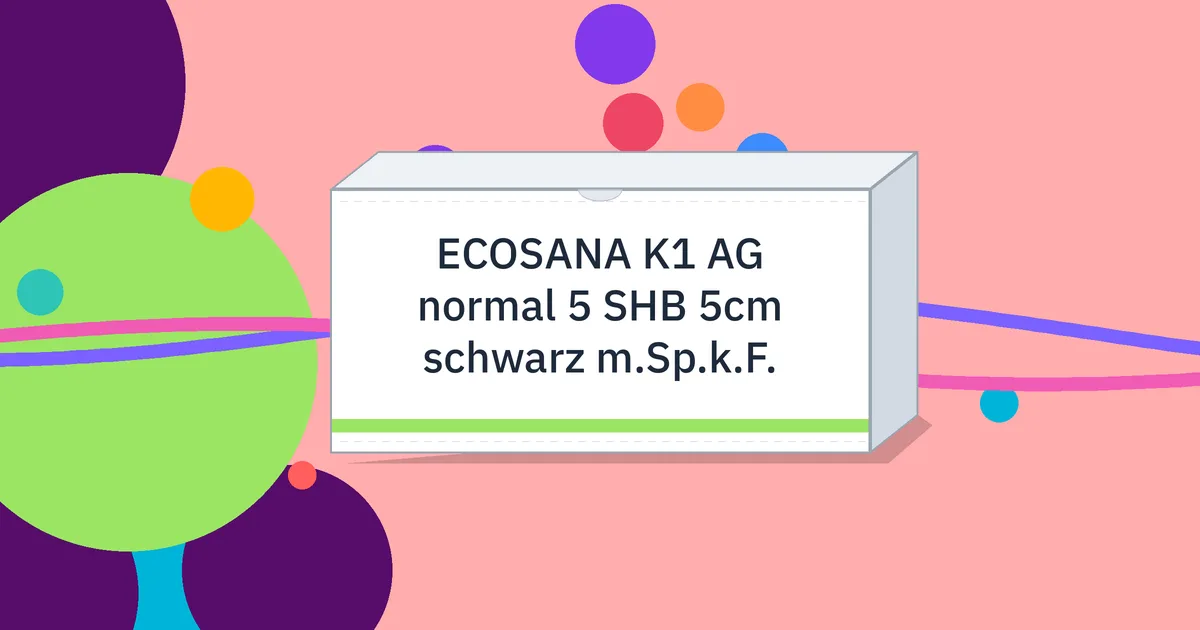 Symbolbild: Packung mit der Aufschrift ECOSANA K1 AG normal 5 SHB 5cm schwarz m.Sp.k.F. (PZN 04728767) – Verfügbarkeit und Bezug in Apotheken in Frankfurt am Main