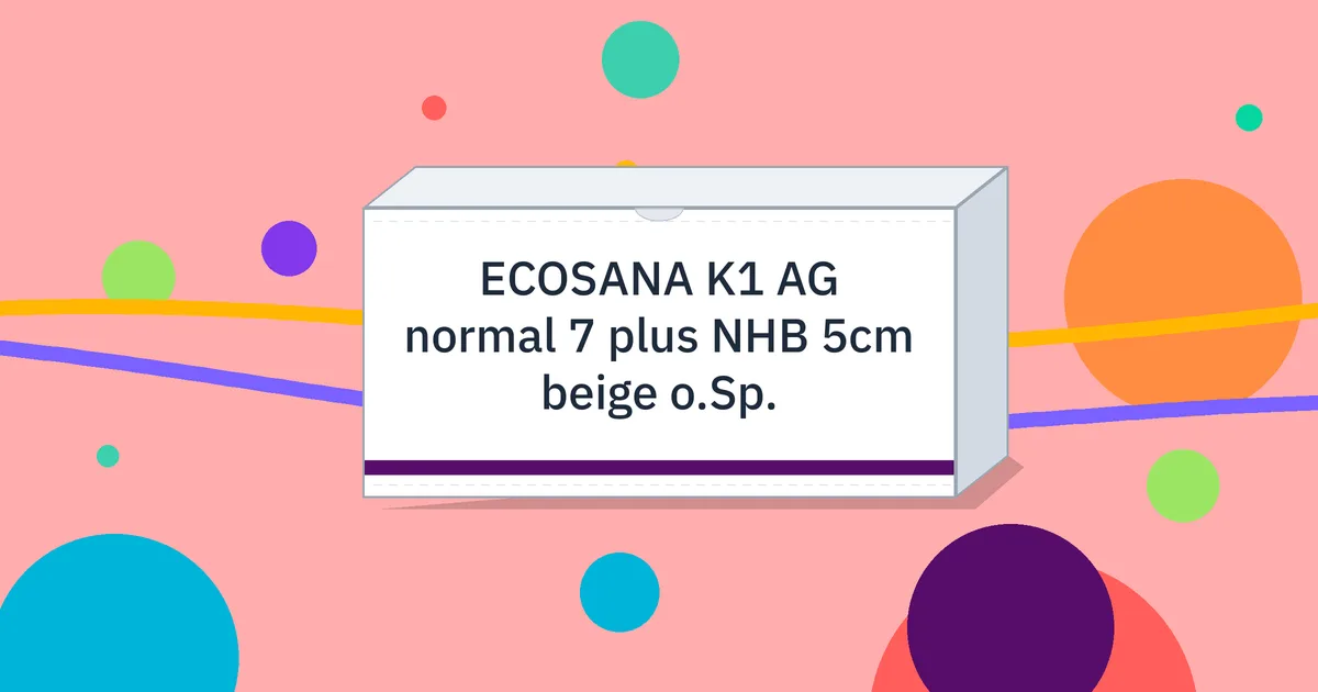 Symbolbild: Packung mit der Aufschrift ECOSANA K1 AG normal 7 plus NHB 5cm beige o.Sp. (PZN 04730729) – Verfügbarkeit und Bezug in Apotheken in Frankfurt am Main