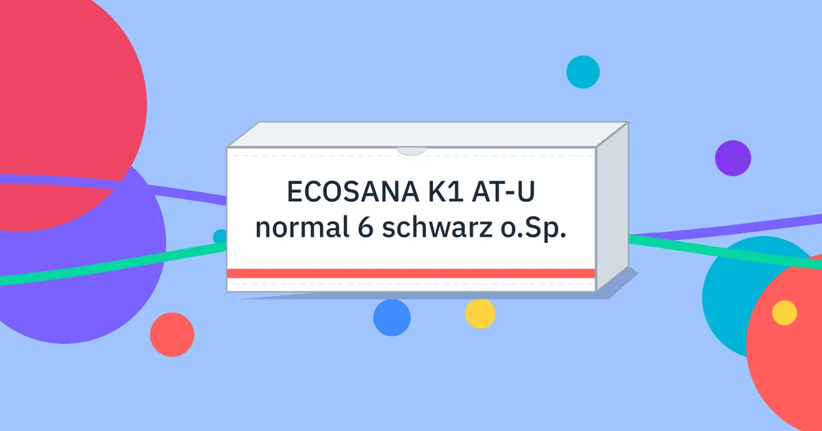 Symbolbild: Packung mit der Aufschrift ECOSANA K1 AT-U normal 6 schwarz o.Sp. (PZN 04734673) – Verfügbarkeit und Bezug in Apotheken in Frankfurt am Main