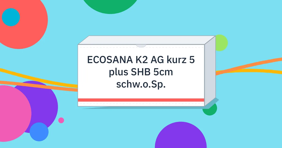 Symbolbild: Packung mit der Aufschrift ECOSANA K2 AG kurz 5 plus SHB 5cm schw.o.Sp. (PZN 01462300) – Verfügbarkeit und Bezug in Apotheken in Frankfurt am Main