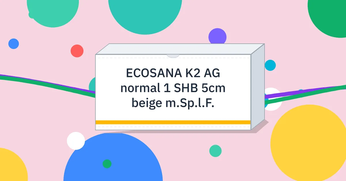 Symbolbild: Packung mit der Aufschrift ECOSANA K2 AG normal 1 SHB 5cm beige m.Sp.l.F. (PZN 10956863) – Verfügbarkeit und Bezug in Apotheken in Frankfurt am Main