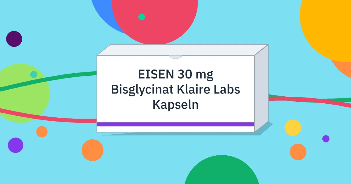 Symbolbild: Packung mit der Aufschrift EISEN 30 mg Bisglycinat Klaire Labs Kapseln (PZN 17283870) – Verfügbarkeit und Bezug in Apotheken in Frankfurt am Main
