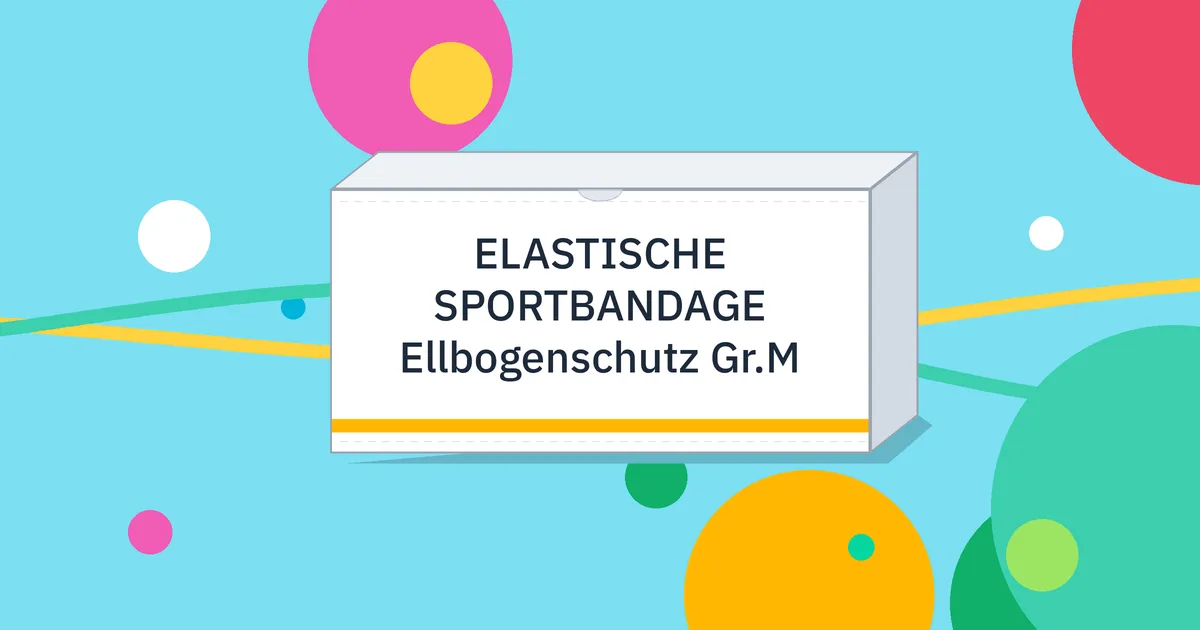 Symbolbild: Packung mit der Aufschrift ELASTISCHE SPORTBANDAGE Ellbogenschutz Gr.M (PZN 15249811) – Verfügbarkeit und Bezug in Apotheken in Frankfurt am Main