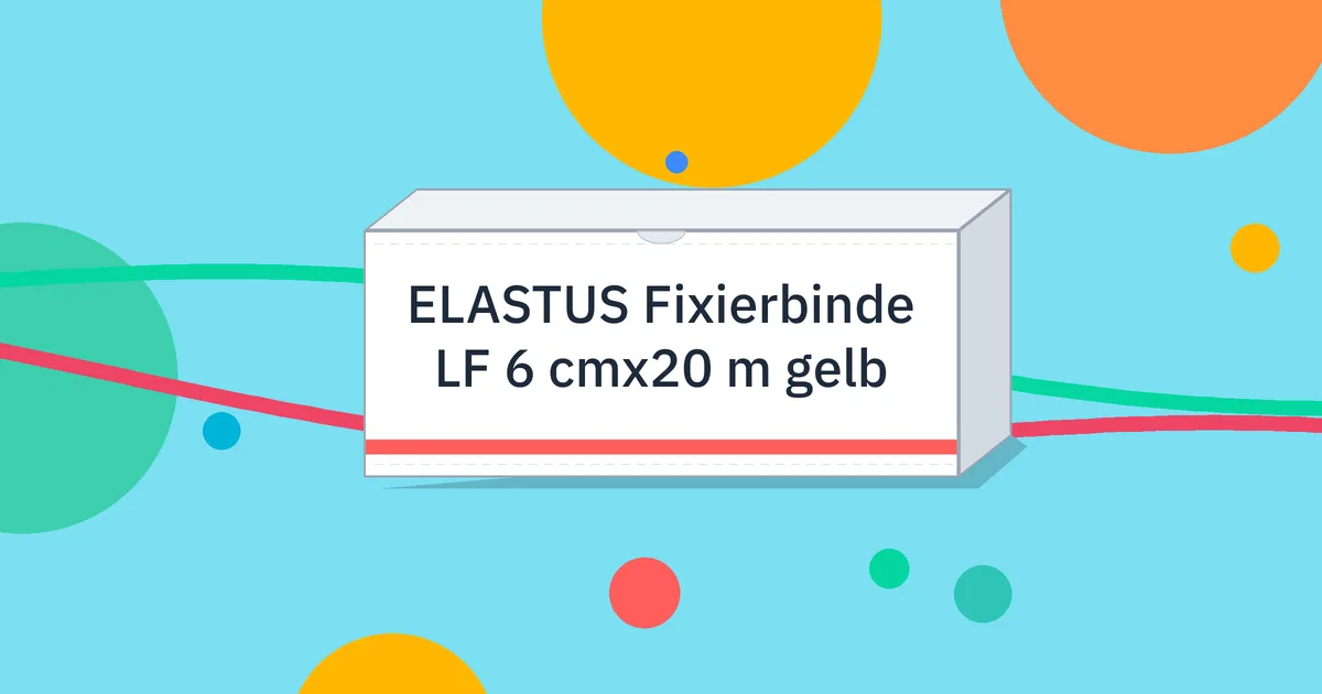 Symbolbild: Packung mit der Aufschrift ELASTUS Fixierbinde LF 6 cmx20 m gelb (PZN 12855333) – Verfügbarkeit und Bezug in Apotheken in Frankfurt am Main