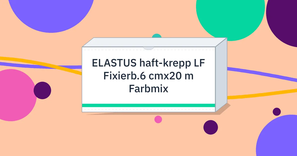 Symbolbild: Packung mit der Aufschrift ELASTUS haft-krepp LF Fixierb.6 cmx20 m Farbmix (PZN 16678402) – Verfügbarkeit und Bezug in Apotheken in Frankfurt am Main