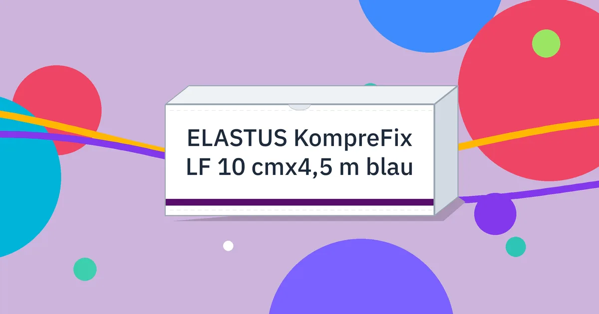 Symbolbild: Packung mit der Aufschrift ELASTUS KompreFix LF 10 cmx4,5 m blau (PZN 12868979) – Verfügbarkeit und Bezug in Apotheken in Frankfurt am Main