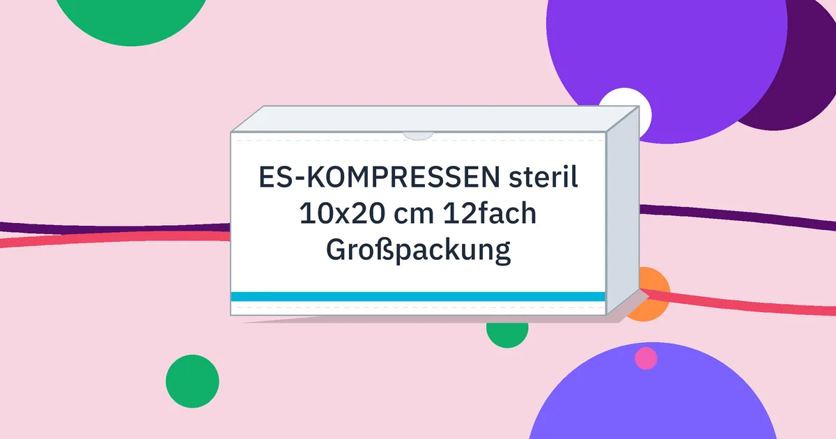 Symbolbild: Packung mit der Aufschrift ES-KOMPRESSEN steril 10x20 cm 12fach Großpackung (PZN 19394131) – Verfügbarkeit und Bezug in Apotheken in Frankfurt am Main