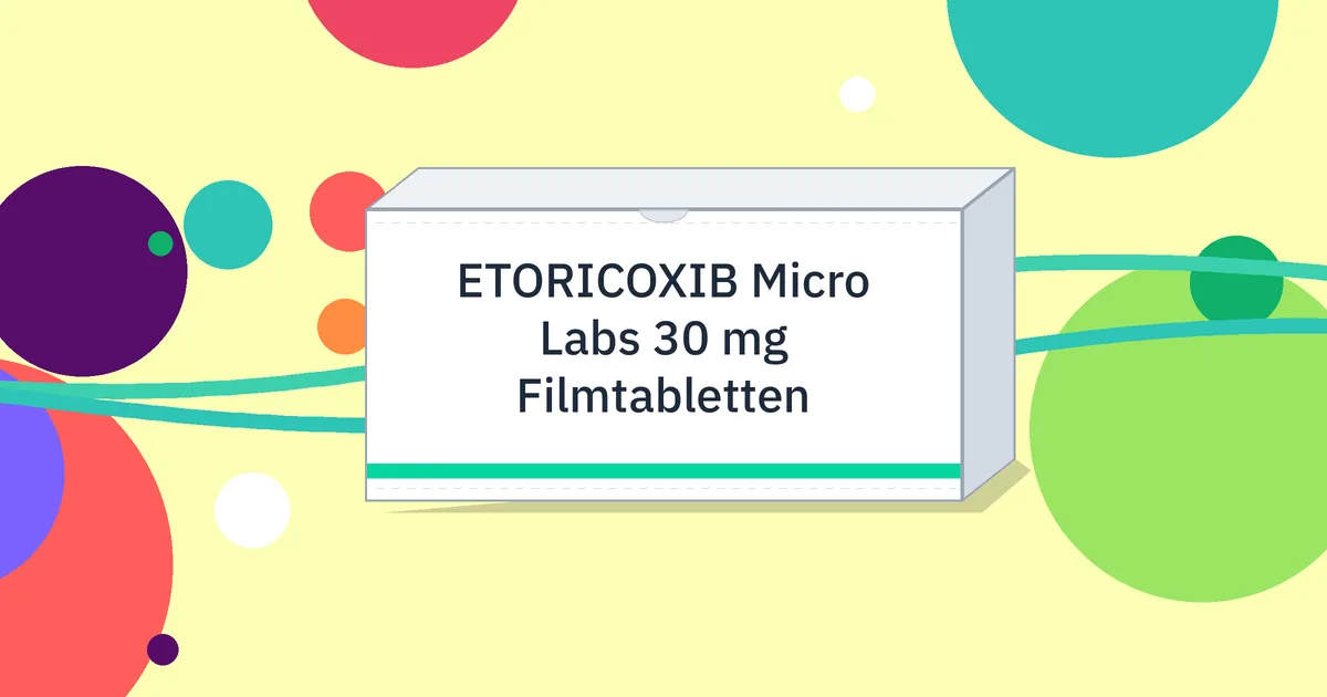 Symbolbild: Packung mit der Aufschrift ETORICOXIB Micro Labs 30 mg Filmtabletten (PZN 17872626) – Verfügbarkeit und Bezug in Apotheken in Frankfurt am Main
