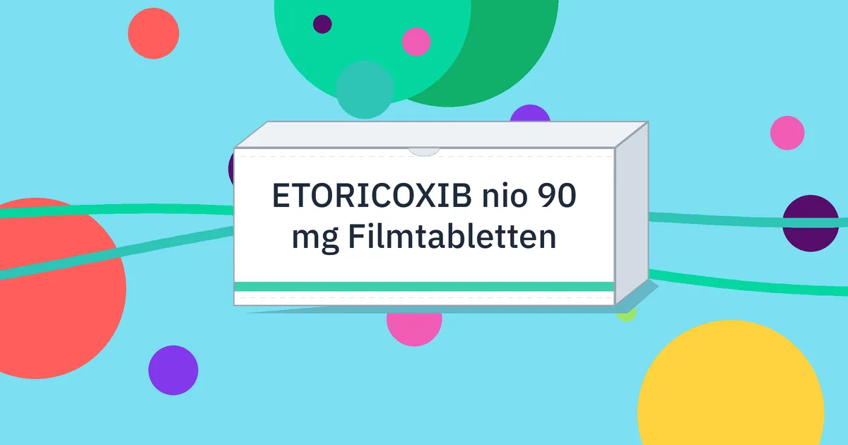 Symbolbild: Packung mit der Aufschrift ETORICOXIB nio 90 mg Filmtabletten (PZN 20348136) – Verfügbarkeit und Bezug in Apotheken in Frankfurt am Main