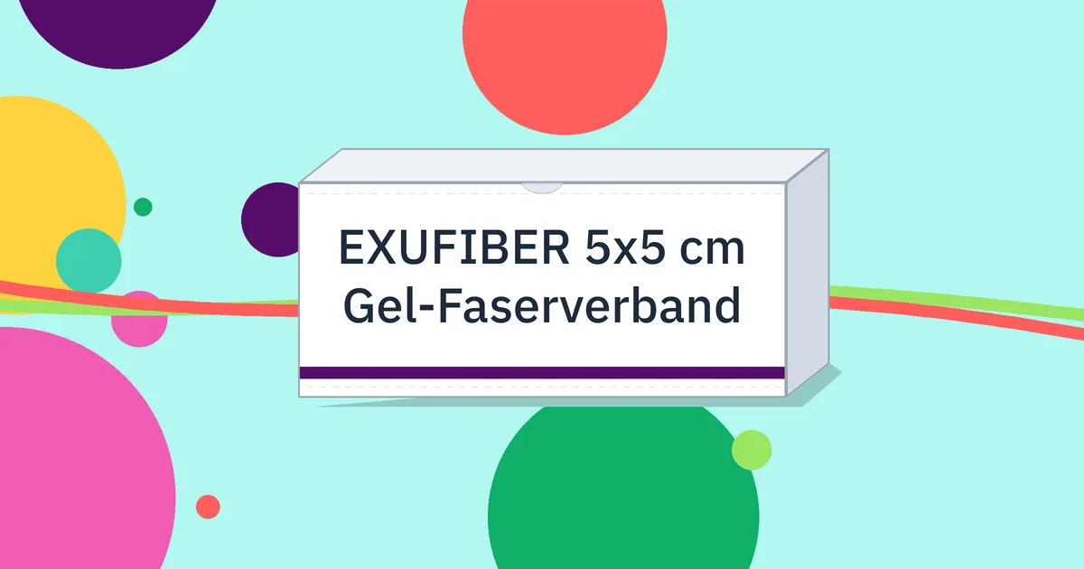 Symbolbild: Packung mit der Aufschrift EXUFIBER 5x5 cm Gel-Faserverband (PZN 03162973) – Verfügbarkeit und Bezug in Apotheken in Frankfurt am Main