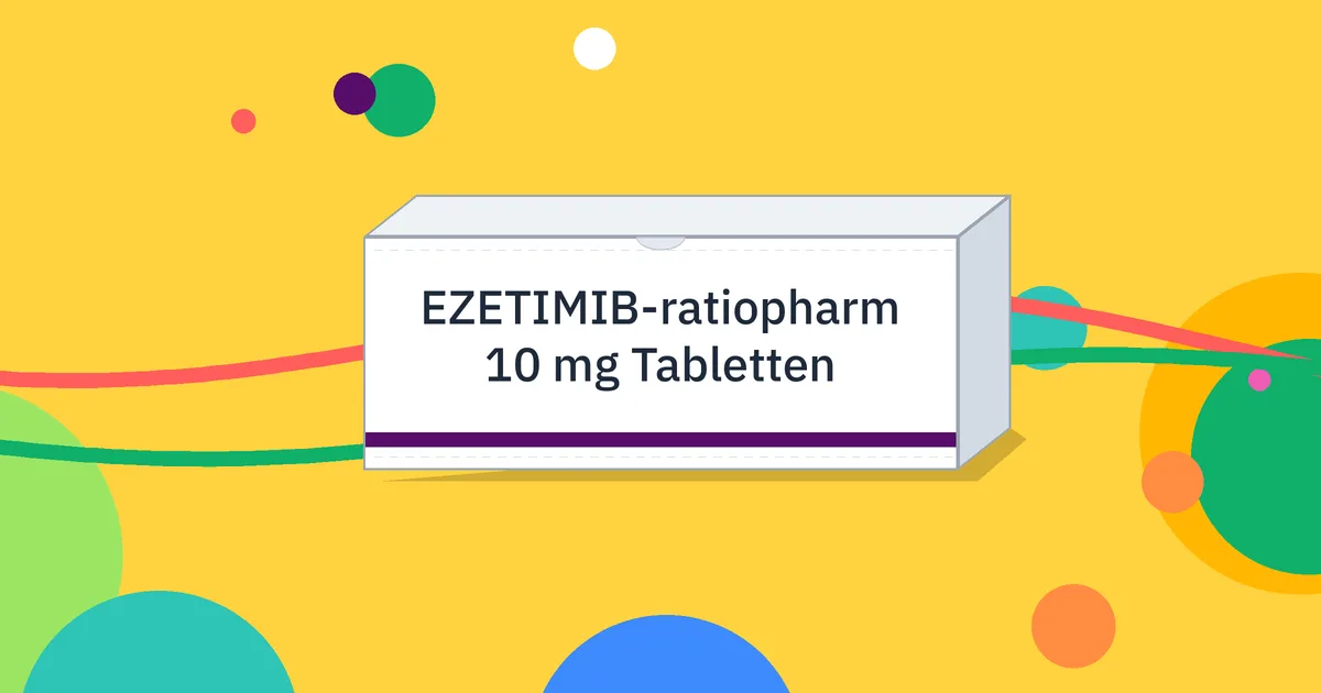 Symbolbild: Packung mit der Aufschrift EZETIMIB-ratiopharm 10 mg Tabletten (PZN 17981373) – Verfügbarkeit und Bezug in Apotheken in Frankfurt am Main