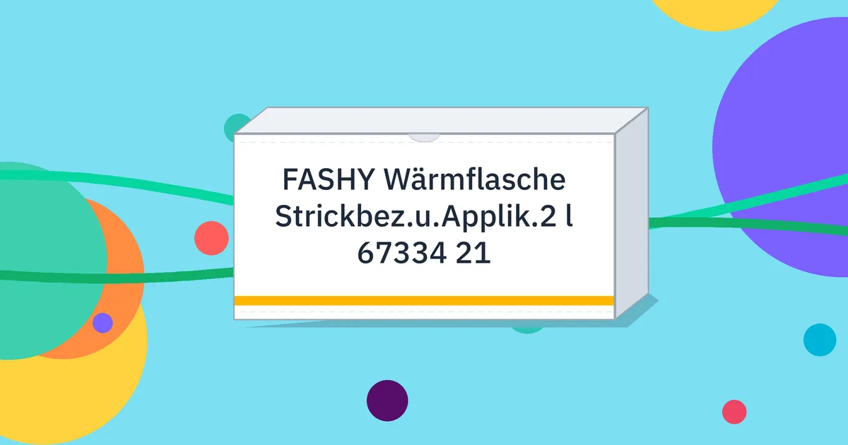 Symbolbild: Packung mit der Aufschrift FASHY Wärmflasche Strickbez.u.Applik.2 l 67334 21 (PZN 15572914) – Verfügbarkeit und Bezug in Apotheken in Frankfurt am Main