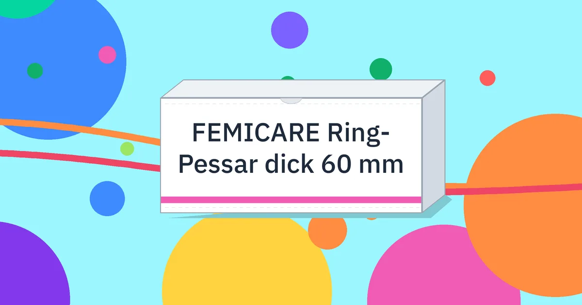 Symbolbild: Packung mit der Aufschrift FEMICARE Ring-Pessar dick 60 mm (PZN 19336174) – Verfügbarkeit und Bezug in Apotheken in Frankfurt am Main