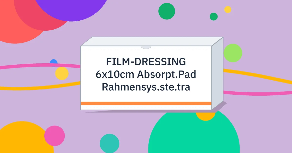 Symbolbild: Packung mit der Aufschrift FILM-DRESSING 6x10cm Absorpt.Pad Rahmensys.ste.tra (PZN 19509025) – Verfügbarkeit und Bezug in Apotheken in Frankfurt am Main