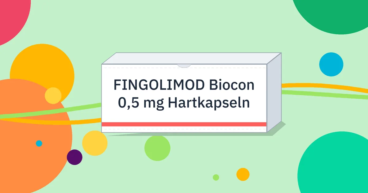 Symbolbild: Packung mit der Aufschrift FINGOLIMOD Biocon 0,5 mg Hartkapseln (PZN 17973770) – Verfügbarkeit und Bezug in Apotheken in Frankfurt am Main