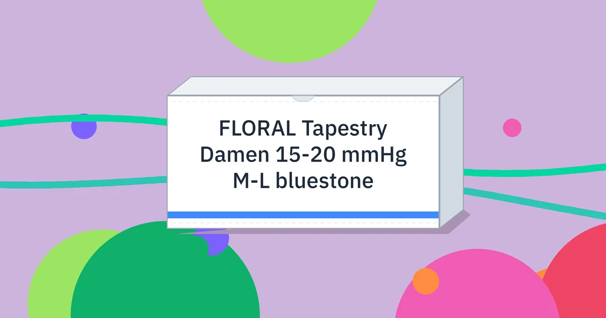 Symbolbild: Packung mit der Aufschrift FLORAL Tapestry Damen 15-20 mmHg M-L bluestone (PZN 20112439) – Verfügbarkeit und Bezug in Apotheken in Frankfurt am Main