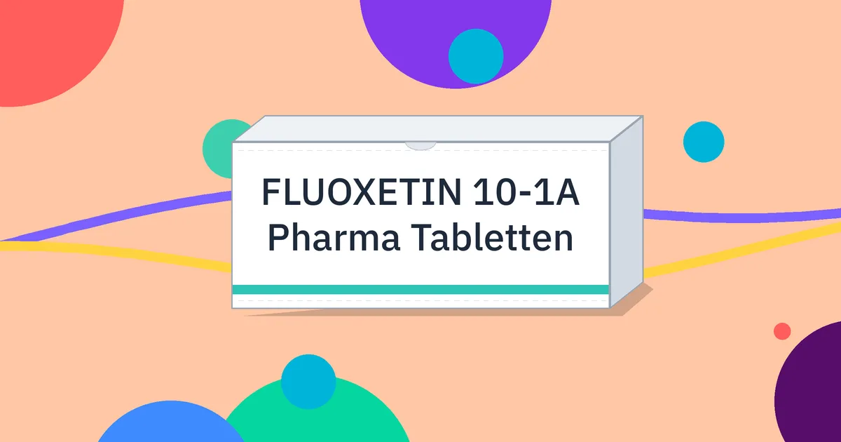 Symbolbild: Packung mit der Aufschrift FLUOXETIN 10-1A Pharma Tabletten (PZN 04833033) – Verfügbarkeit und Bezug in Apotheken in Frankfurt am Main