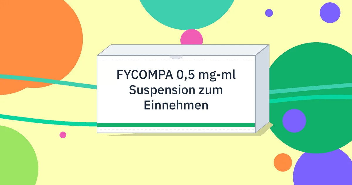 Symbolbild: Packung mit der Aufschrift FYCOMPA 0,5 mg-ml Suspension zum Einnehmen (PZN 15269340) – Verfügbarkeit und Bezug in Apotheken in Frankfurt am Main