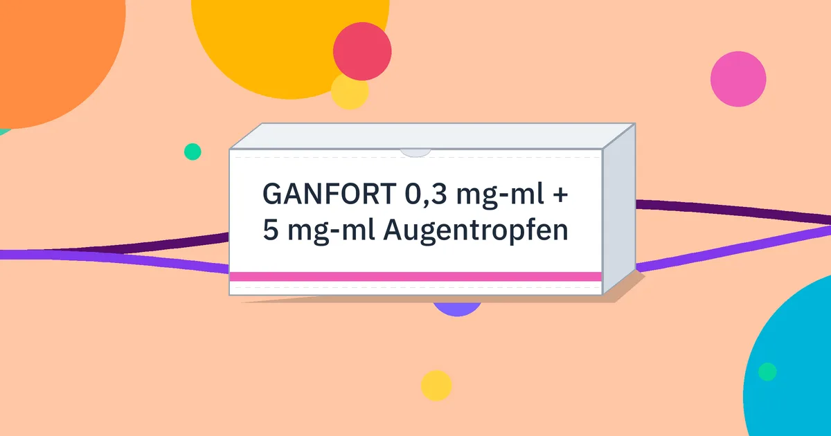 Symbolbild: Packung mit der Aufschrift GANFORT 0,3 mg-ml + 5 mg-ml Augentropfen (PZN 20000083) – Verfügbarkeit und Bezug in Apotheken in Frankfurt am Main