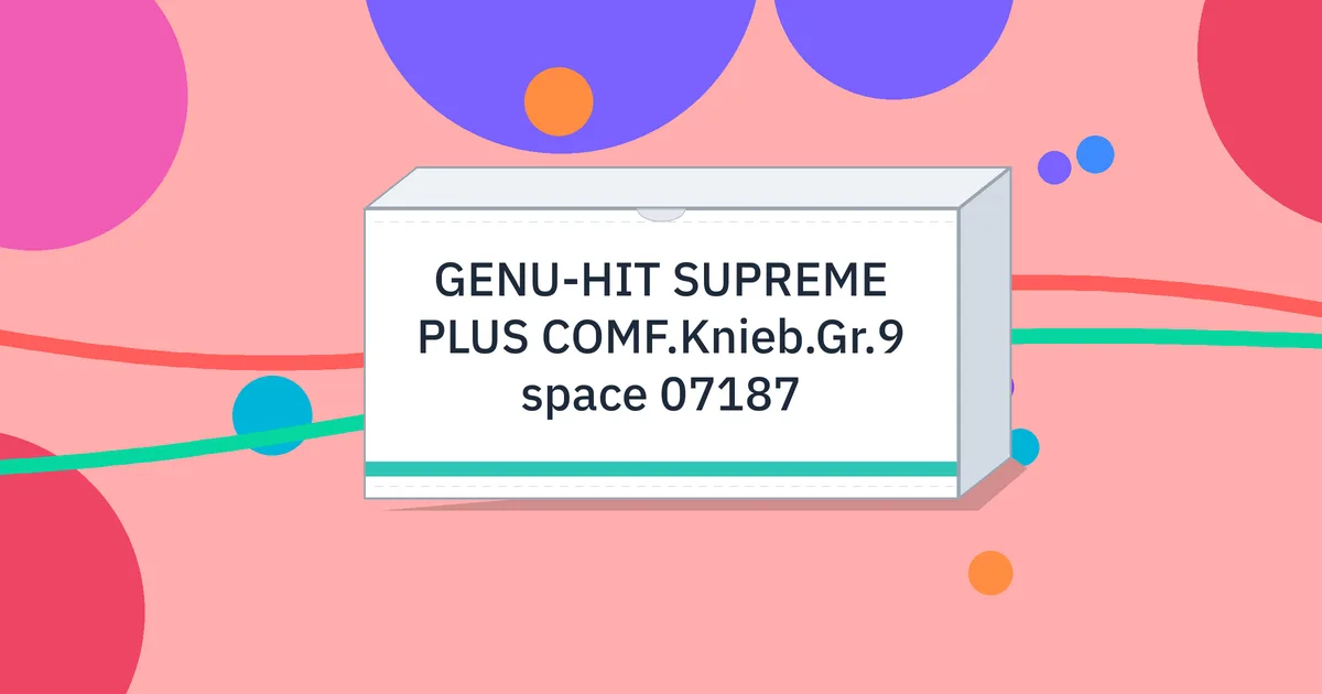 Symbolbild: Packung mit der Aufschrift GENU-HIT SUPREME PLUS COMF.Knieb.Gr.9 space 07187 (PZN 20095847) – Verfügbarkeit und Bezug in Apotheken in Frankfurt am Main