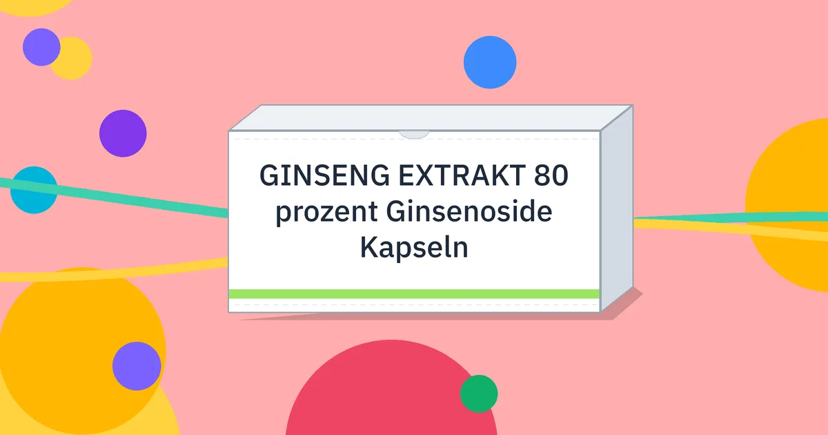Symbolbild: Packung mit der Aufschrift GINSENG EXTRAKT 80 prozent Ginsenoside Kapseln (PZN 11674256) – Verfügbarkeit und Bezug in Apotheken in Frankfurt am Main