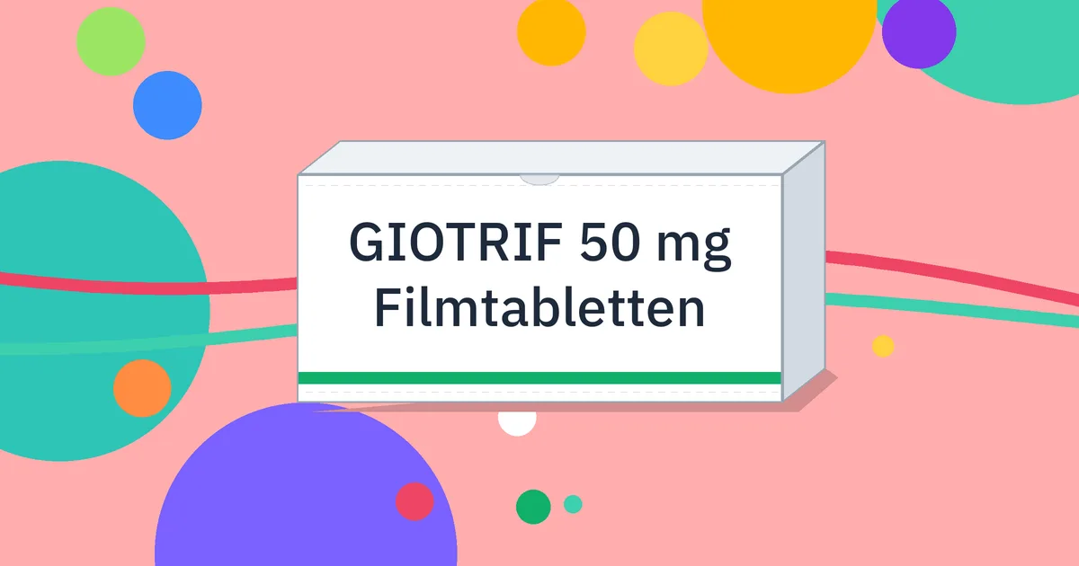 Symbolbild: Packung mit der Aufschrift GIOTRIF 50 mg Filmtabletten (PZN 02484812) – Verfügbarkeit und Bezug in Apotheken in Frankfurt am Main