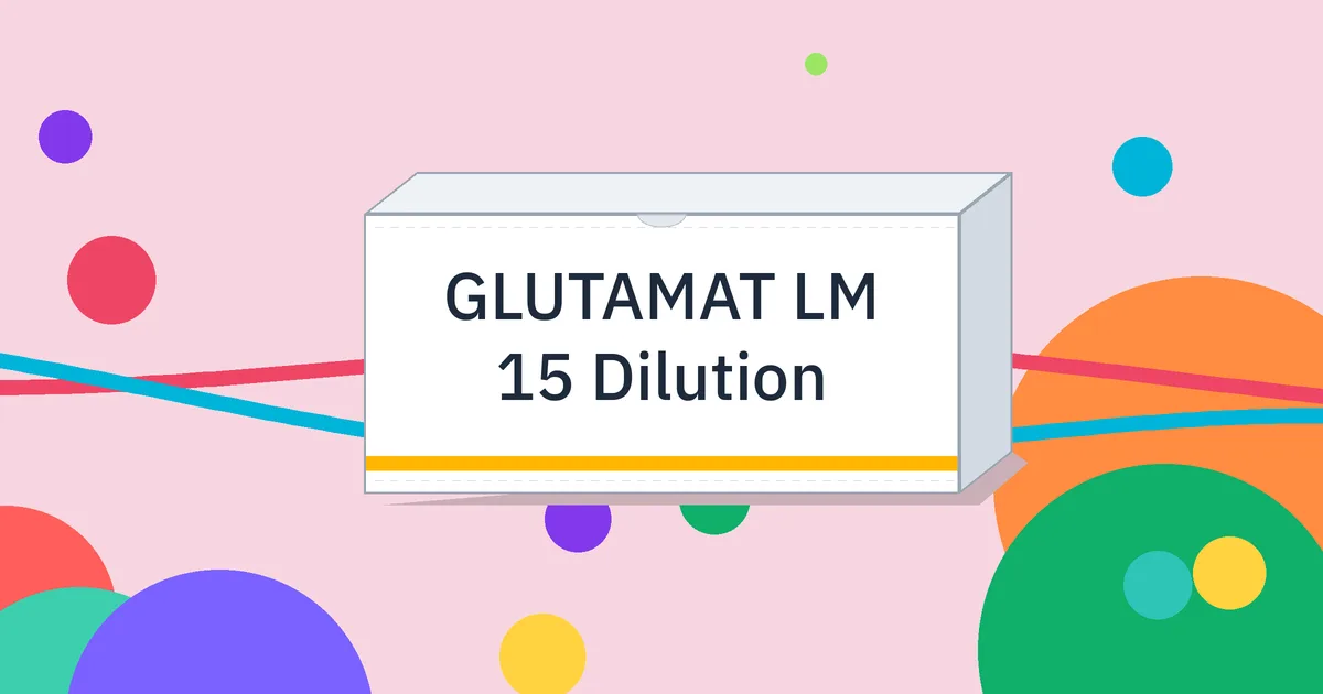 Symbolbild: Packung mit der Aufschrift GLUTAMAT LM 15 Dilution (PZN 12879457) – Verfügbarkeit und Bezug in Apotheken in Frankfurt am Main