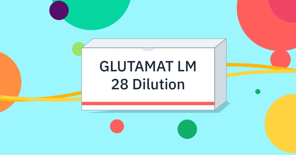 Symbolbild: Packung mit der Aufschrift GLUTAMAT LM 28 Dilution (PZN 12879606) – Verfügbarkeit und Bezug in Apotheken in Frankfurt am Main