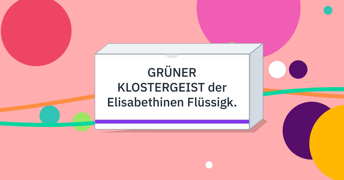 Symbolbild: Packung mit der Aufschrift GRÜNER KLOSTERGEIST der Elisabethinen Flüssigk. (PZN 20299343) – Verfügbarkeit und Bezug in Apotheken in Frankfurt am Main