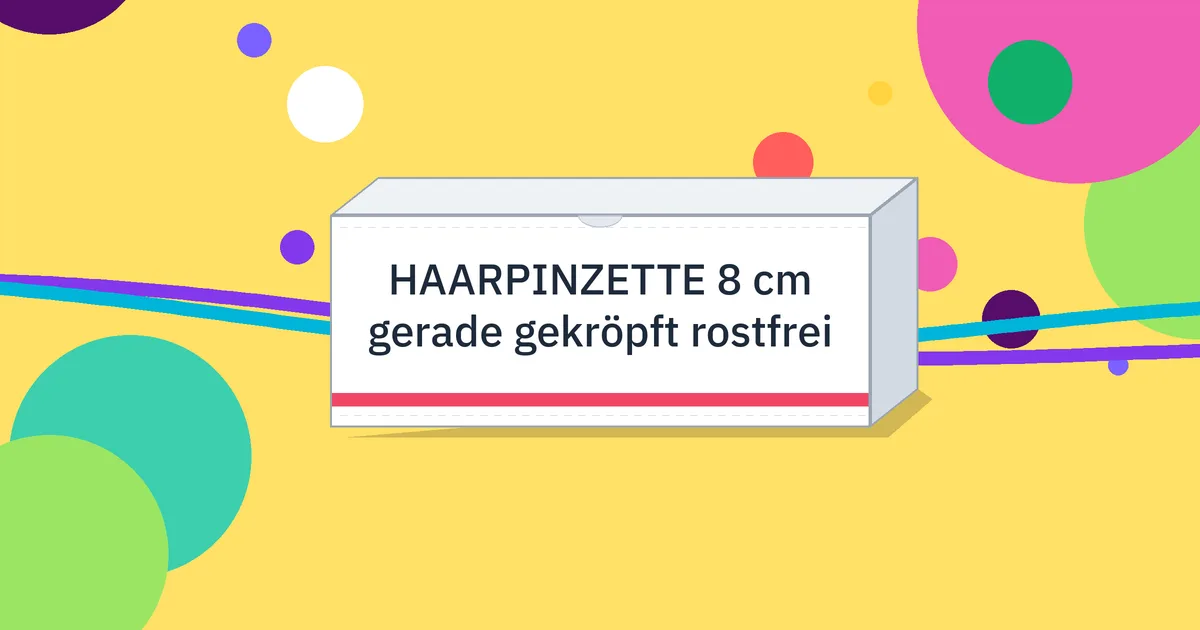 Symbolbild: Packung mit der Aufschrift HAARPINZETTE 8 cm gerade gekröpft rostfrei (PZN 17287744) – Verfügbarkeit und Bezug in Apotheken in Frankfurt am Main