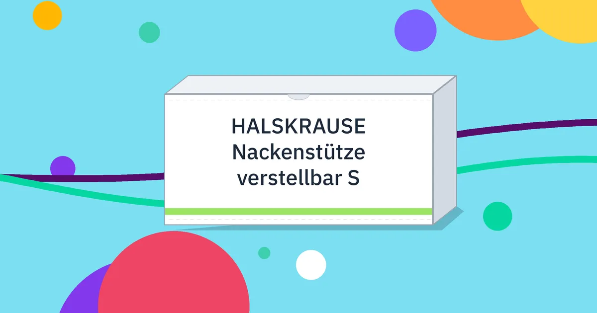 Symbolbild: Packung mit der Aufschrift HALSKRAUSE Nackenstütze verstellbar S (PZN 19069164) – Verfügbarkeit und Bezug in Apotheken in Frankfurt am Main
