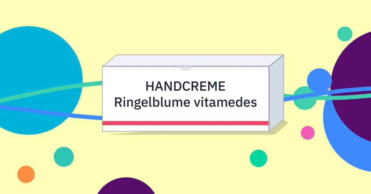 Symbolbild: Packung mit der Aufschrift HANDCREME Ringelblume vitamedes (PZN 19781313) – Verfügbarkeit und Bezug in Apotheken in Frankfurt am Main