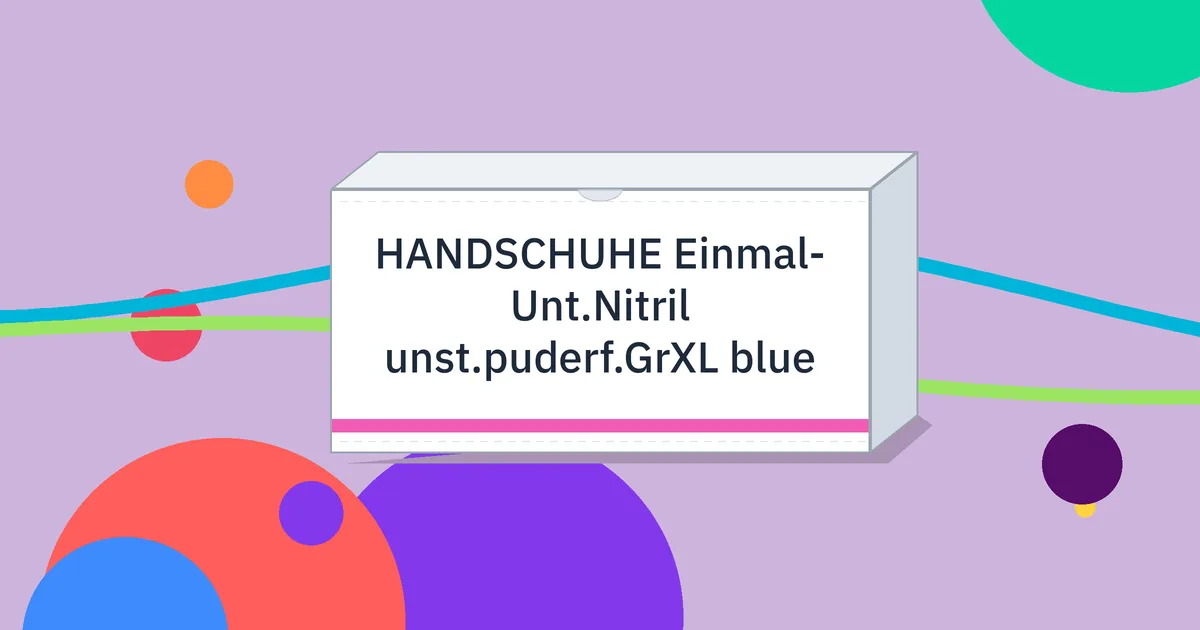 Symbolbild: Packung mit der Aufschrift HANDSCHUHE Einmal-Unt.Nitril unst.puderf.GrXL blue (PZN 09671256) – Verfügbarkeit und Bezug in Apotheken in Frankfurt am Main