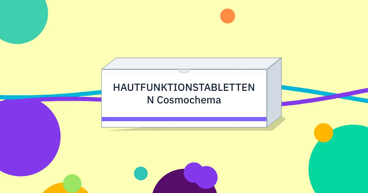 Symbolbild: Packung mit der Aufschrift HAUTFUNKTIONSTABLETTEN N Cosmochema (PZN 08533078) – Verfügbarkeit und Bezug in Apotheken in Frankfurt am Main