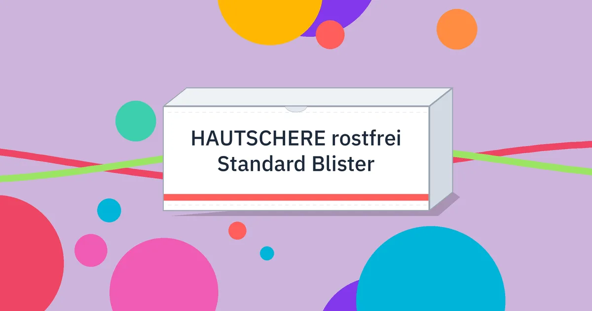 Symbolbild: Packung mit der Aufschrift HAUTSCHERE rostfrei Standard Blister (PZN 10348738) – Verfügbarkeit und Bezug in Apotheken in Frankfurt am Main