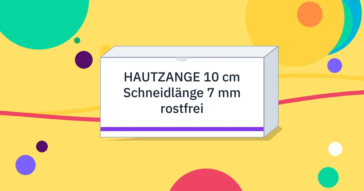 Symbolbild: Packung mit der Aufschrift HAUTZANGE 10 cm Schneidlänge 7 mm rostfrei (PZN 17288212) – Verfügbarkeit und Bezug in Apotheken in Frankfurt am Main