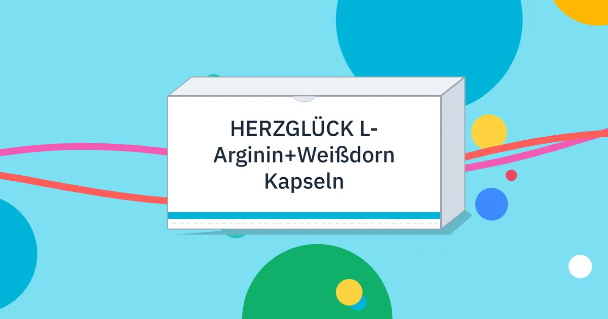 Symbolbild: Packung mit der Aufschrift HERZGLÜCK L-Arginin+Weißdorn Kapseln (PZN 19148314) – Verfügbarkeit und Bezug in Apotheken in Frankfurt am Main
