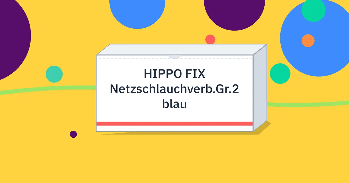 Symbolbild: Packung mit der Aufschrift HIPPO FIX Netzschlauchverb.Gr.2 blau (PZN 04543246) – Verfügbarkeit und Bezug in Apotheken in Frankfurt am Main
