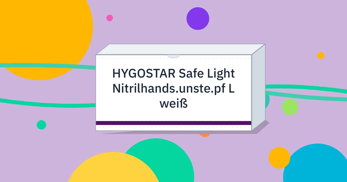 Symbolbild: Packung mit der Aufschrift HYGOSTAR Safe Light Nitrilhands.unste.pf L weiß (PZN 20307002) – Verfügbarkeit und Bezug in Apotheken in Frankfurt am Main