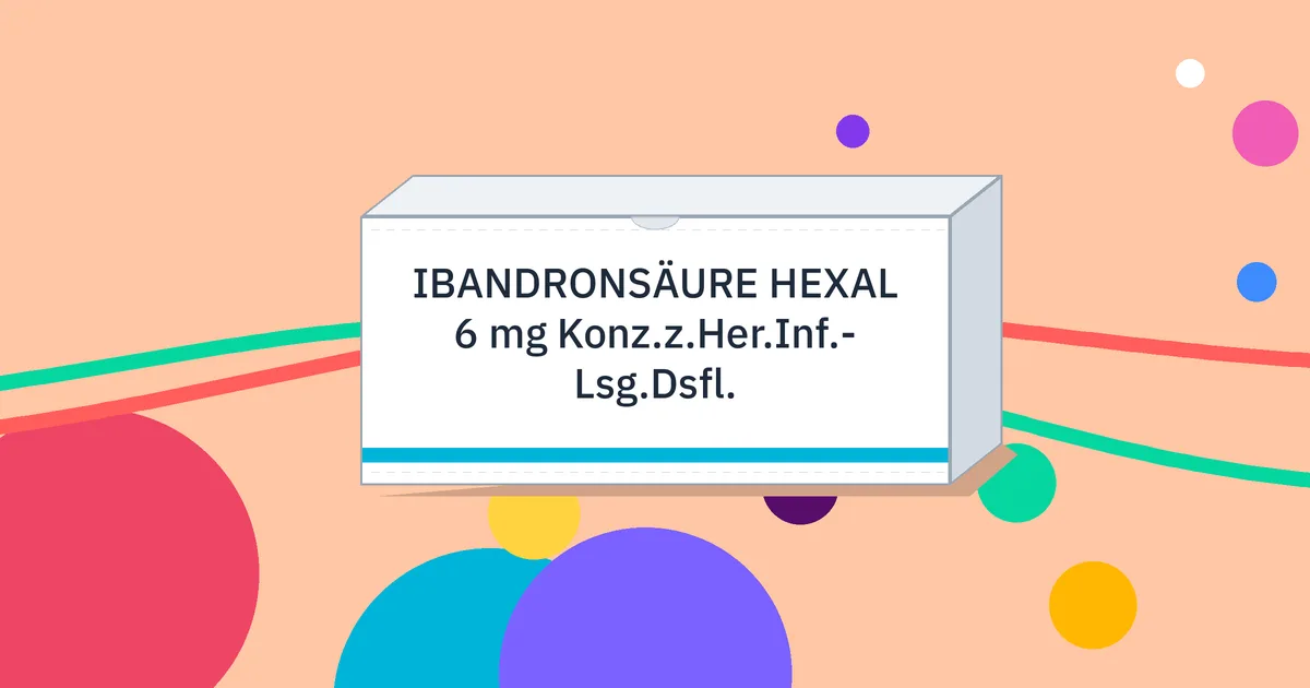 Symbolbild: Packung mit der Aufschrift IBANDRONSÄURE HEXAL 6 mg Konz.z.Her.Inf.-Lsg.Dsfl. (PZN 08480850) – Verfügbarkeit und Bezug in Apotheken in Frankfurt am Main