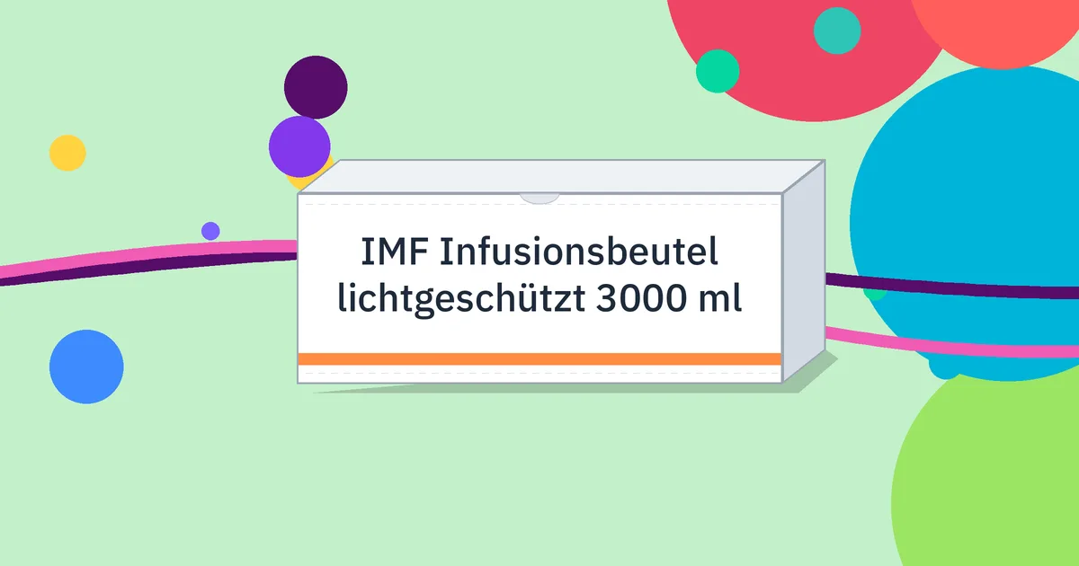 Symbolbild: Packung mit der Aufschrift IMF Infusionsbeutel lichtgeschützt 3000 ml (PZN 19106215) – Verfügbarkeit und Bezug in Apotheken in Frankfurt am Main