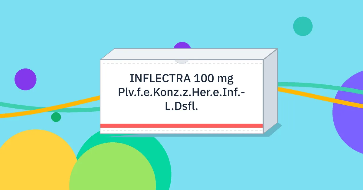 Symbolbild: Packung mit der Aufschrift INFLECTRA 100 mg Plv.f.e.Konz.z.Her.e.Inf.-L.Dsfl. (PZN 11174140) – Verfügbarkeit und Bezug in Apotheken in Frankfurt am Main