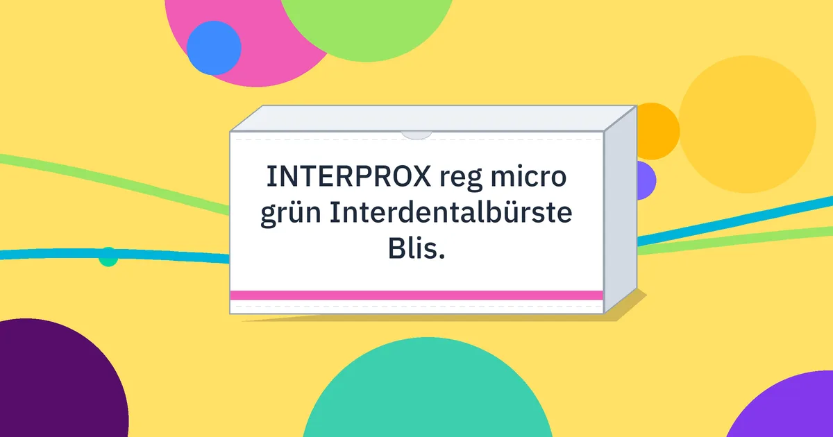 Symbolbild: Packung mit der Aufschrift INTERPROX reg micro grün Interdentalbürste Blis. (PZN 09043318) – Verfügbarkeit und Bezug in Apotheken in Frankfurt am Main