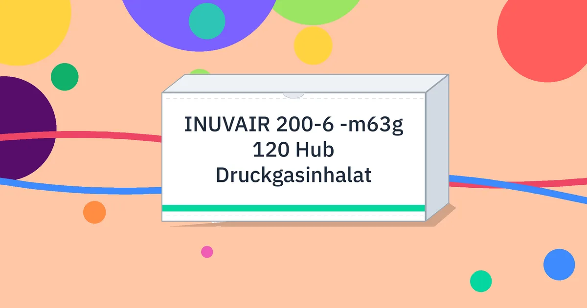 Symbolbild: Packung mit der Aufschrift INUVAIR 200-6 -m63g 120 Hub Druckgasinhalat (PZN 17974723) – Verfügbarkeit und Bezug in Apotheken in Frankfurt am Main